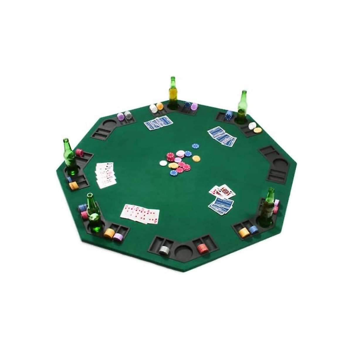 48" Green Octagon Folding Poker and Blackjack Table Top with Carrying Case