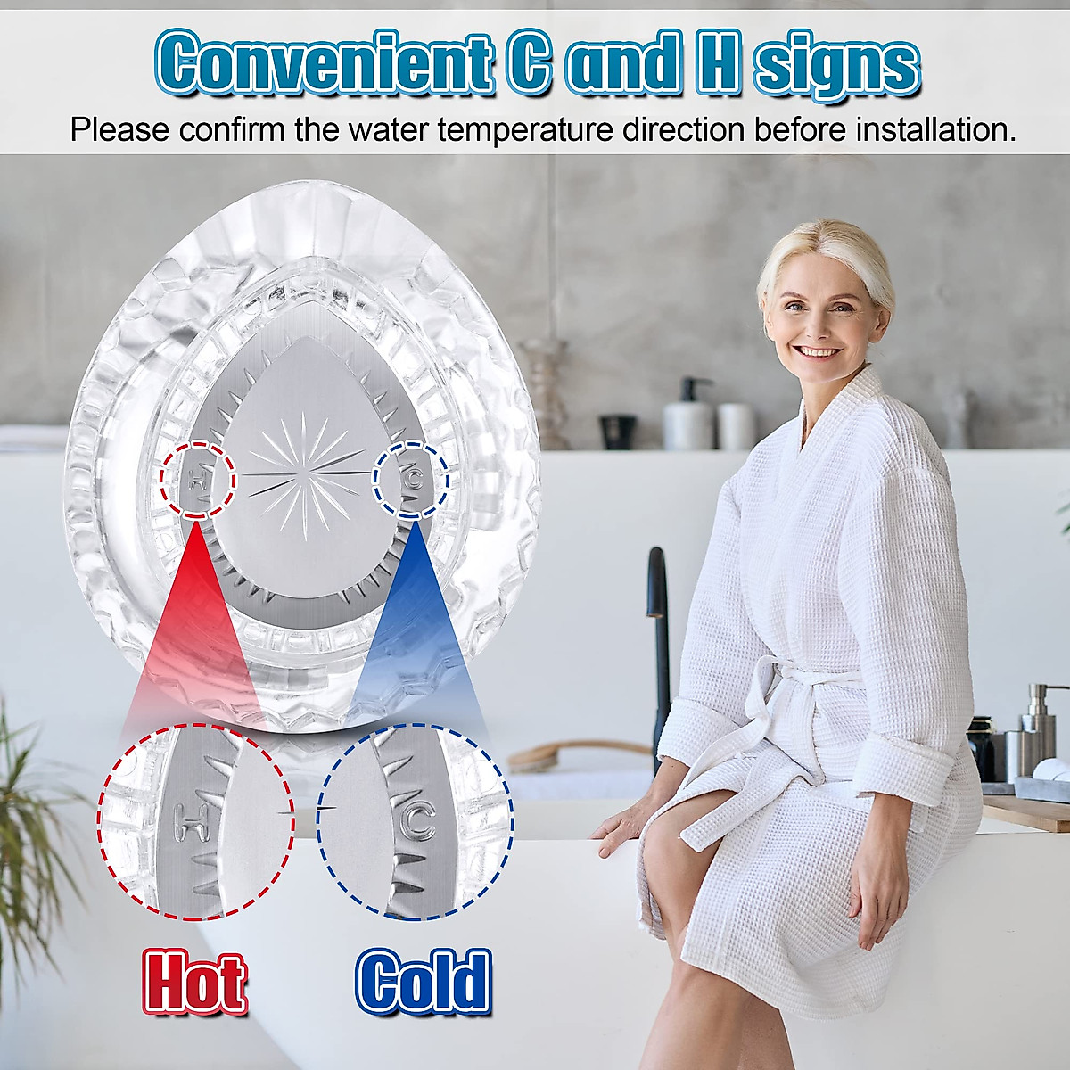 Enhon 4 Pcs Replacement Knob Handle Kit Compatible with Moen 100710 Shower Handle, Shower Knob Replacement for Single Handle Bathroom Faucet Tub Shower Handle, Chrome Knob Insert