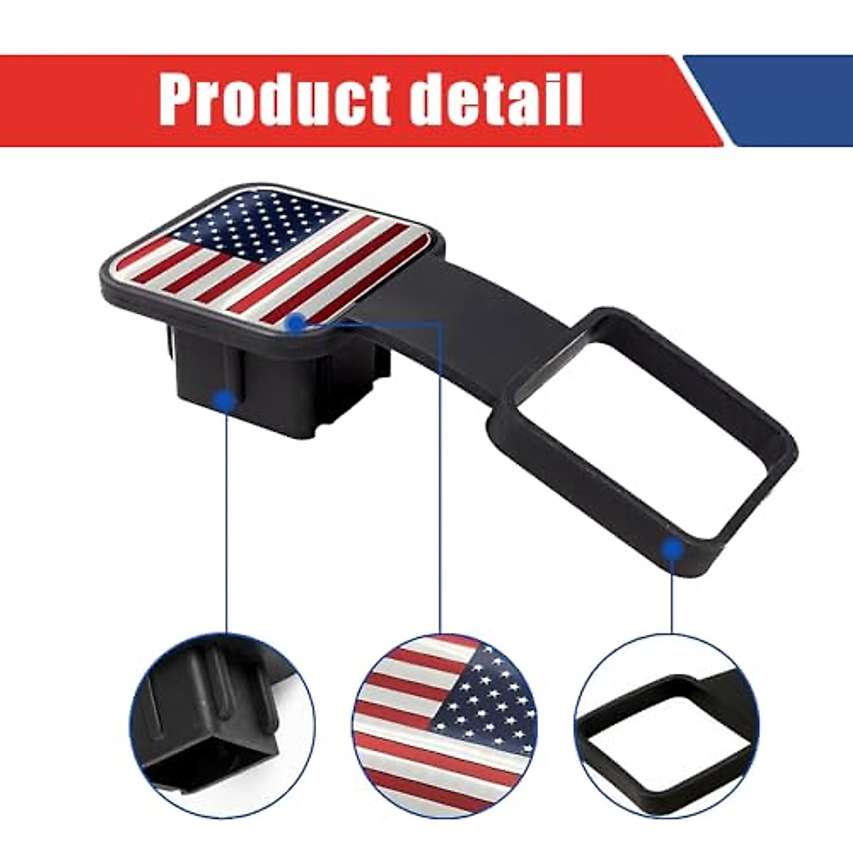 UGSHY Pack-1 Square Tow Hitch Dust Plug, American Flag Pattern Tow Tube Square Cover, Trailer Receive Tube Plug, Fits 2" x 2" Receiver Tube (Red)