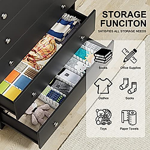 JUMMICO Drawer Wooden Dresser, 5 Drawer Dresser for Closet Bedroom, Modern Wooden Storage Drawer for Nursery Living Room and Hallway Dressers & Chests of Drawers (Black)