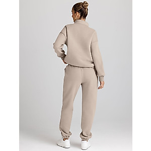 AUTOMET Women's Sweatsuits 2 Piece Outfits Long Sleeve Half Zip Pullover and Baggy Sweatpants with Pockets CoffeeGrey XL
