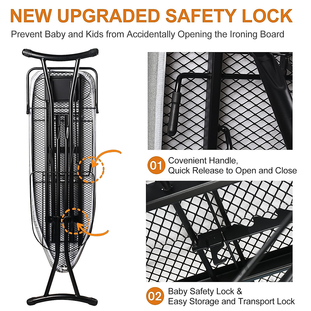 PickyanDco Foldable Ironing Board with Heat Resistant Cover, Steam Iron Rest and Non-Slip Legs - Sturdy Metal Frame Full Metal Construction Iron Board(14 * 34 * 53inches)