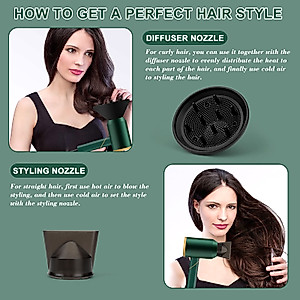 PAHETAWA Diffuser Blow Dryer, 1800W Powerful Travel Hair Dryer for Hotel, Ionic Portable Compact Hair Dryer, No Heat Damage, Lightweight, Low Noise for Curly Hair, Women, Men (Green)