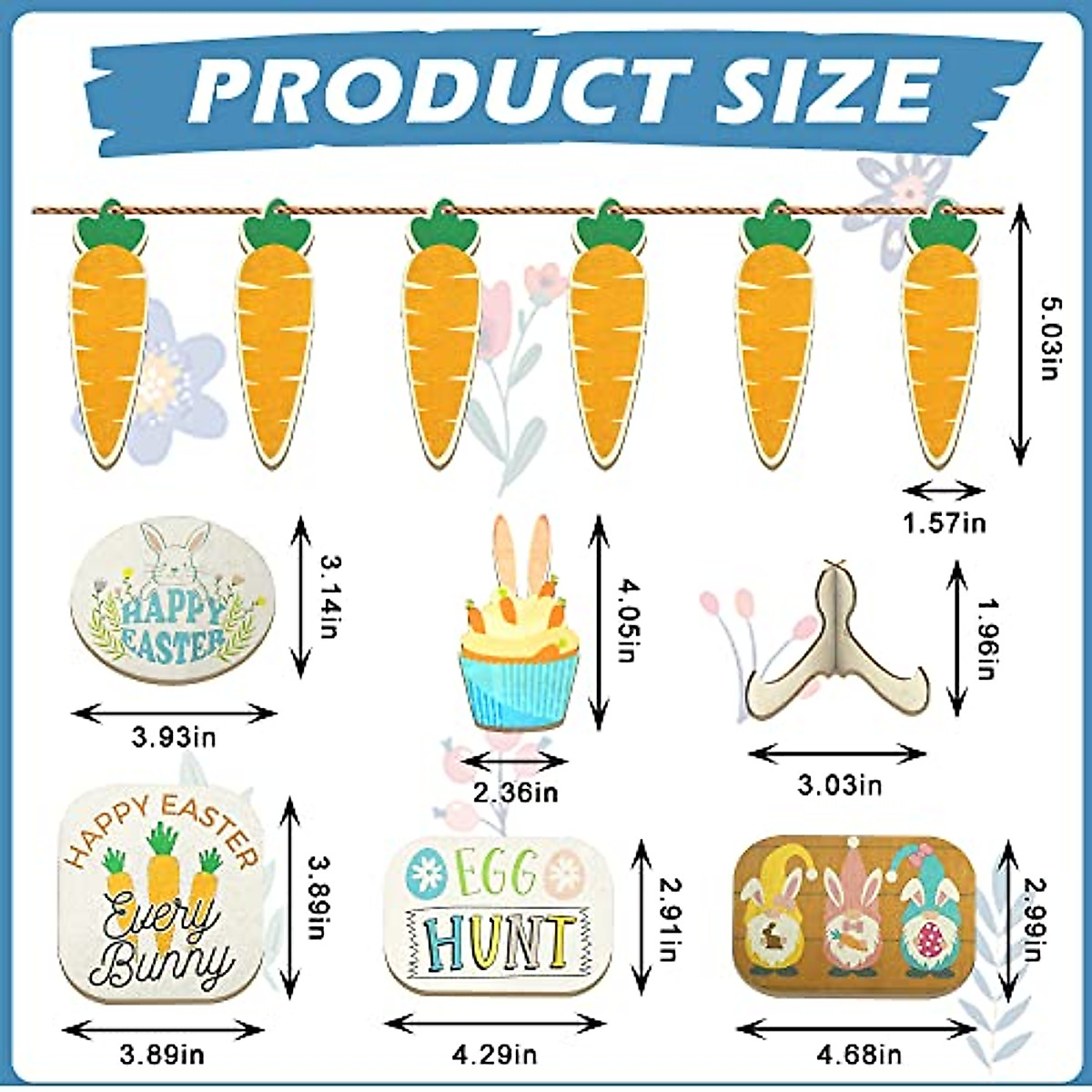 Hying 10 PCS Easter Bunny Gnomes Tiered Tray Decoration, Easter Eggs Mini Wooden Signs Words Letters Garland Carrot Rabbits Tabletop Signs for Home Farmhouse Rustic Kitchen Decor