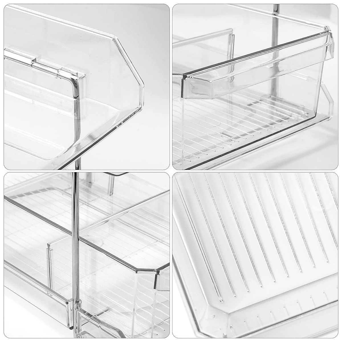 ruishetop 2-Tier Multi-Purpose Pull Out Cabinets Organizer Shelf, Under Sink Cabinet Organizer with Drawer, Sliding Basket Drawer Countertop Organizer Storage for Home Office Kitchen (Clear- 1 Set)