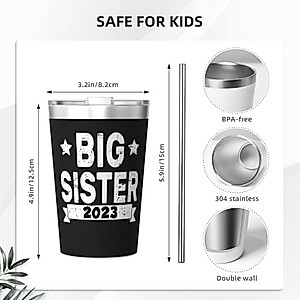 Big Sister Gifts For Girls Travel Cup Double Walled Glass Coffee Mugs with Lids 12oz Reusable Insulated Cappuccino Tea Latte Iced Coffee Cups Travel Mug-HH