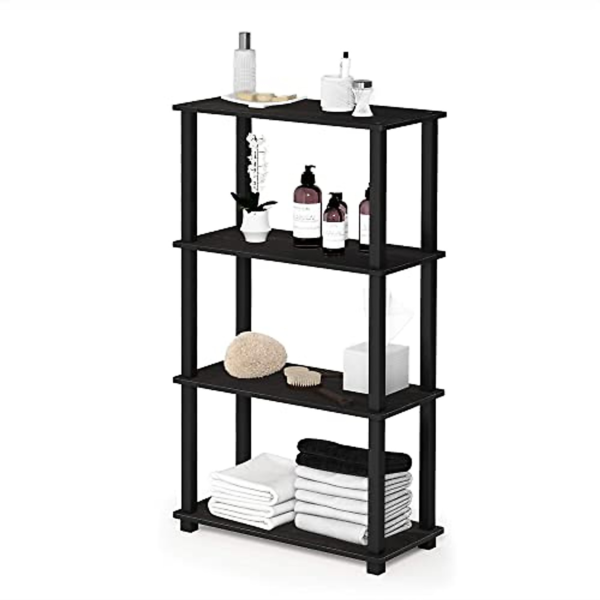 Furinno Turn-N-Tube 4-Tier Multipurpose Shelf Display Rack, Square Tube, Espresso/Black