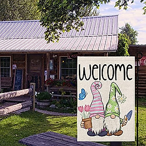 CROWNED BEAUTY Spring Garden Flag Gnomes Welcome 12×18 Inch Double Sided Vertical Outside Holiday Decor for Yard