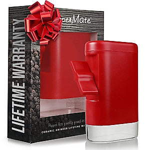 PepperMate Traditional Pepper Mill- Manual High Volume Peppercorns and Salt Grinder with Ergonomic Turnkey Handle and Ceramic Precision Mechanism with Adjustable Grind for the Gourmet Chef (Red)