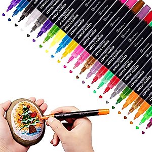 24 Colors Acrylic Paint Pens for Rock Painting, Wood, Ceramics, Glass, Metal, Canvas, Fabric, Scrapbook Supplies, DIY Craft Making Supplies, Waterborne Acrylic Paint Markers Pen Set Ultra-fine Nib