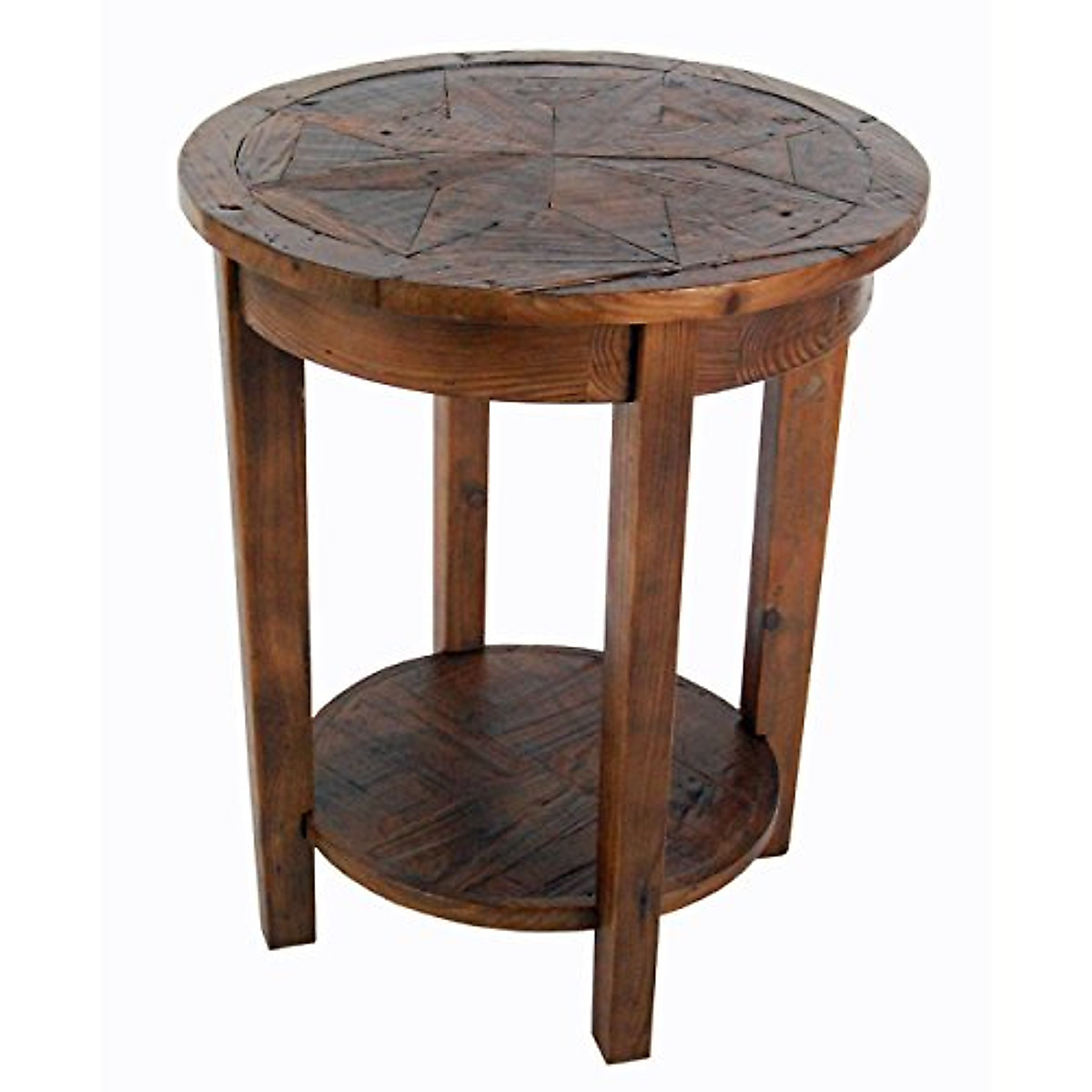 Alaterre Renew Reclaimed Wood 20" Round End Table, Natural, Living Room Furniture, Storage & Shelf, Bottom Shelf, Unique Wood Characters, New/Reclaimed Wood, Modern, Rustic, Industrial