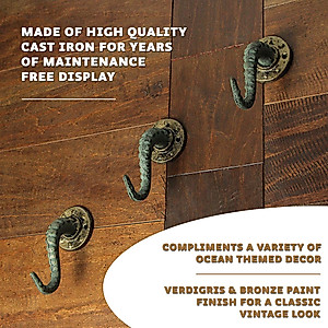 Zeckos Set of 3 Verdigris Bronze Cast Iron Octopus Tentacle Wall Hooks: Nautical Key Hangers, 4.5 Inches High - Easy to Install - Enhance Your Decor with Coastal Charm