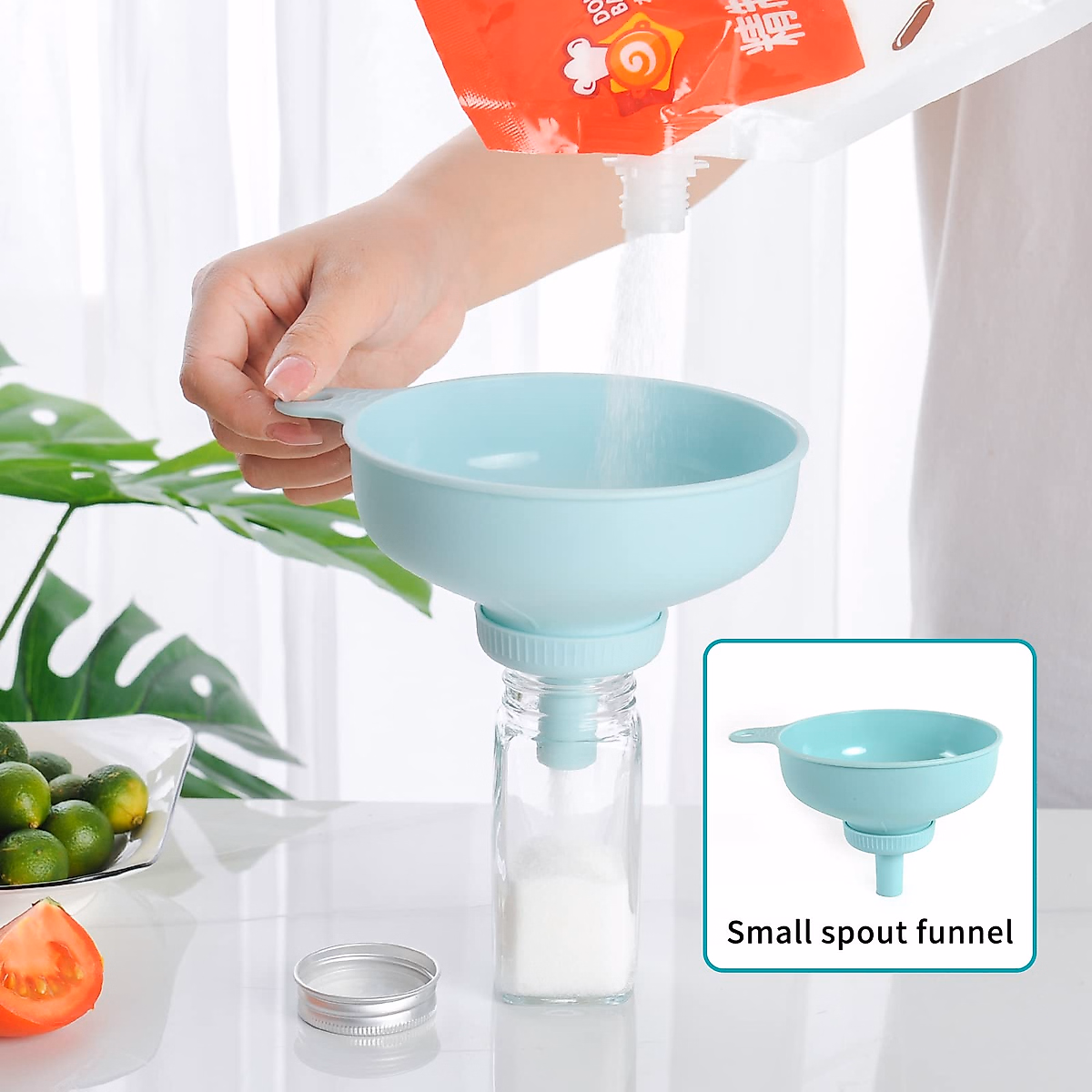 Plastic Wide Mouth Kitchen Funnels with Detachable 4 Different Sizes Spout and Strainer for Filling Small Bottles, Canning Funnel for Wide and Regular Jars,Food Funnels for Kitchen Use