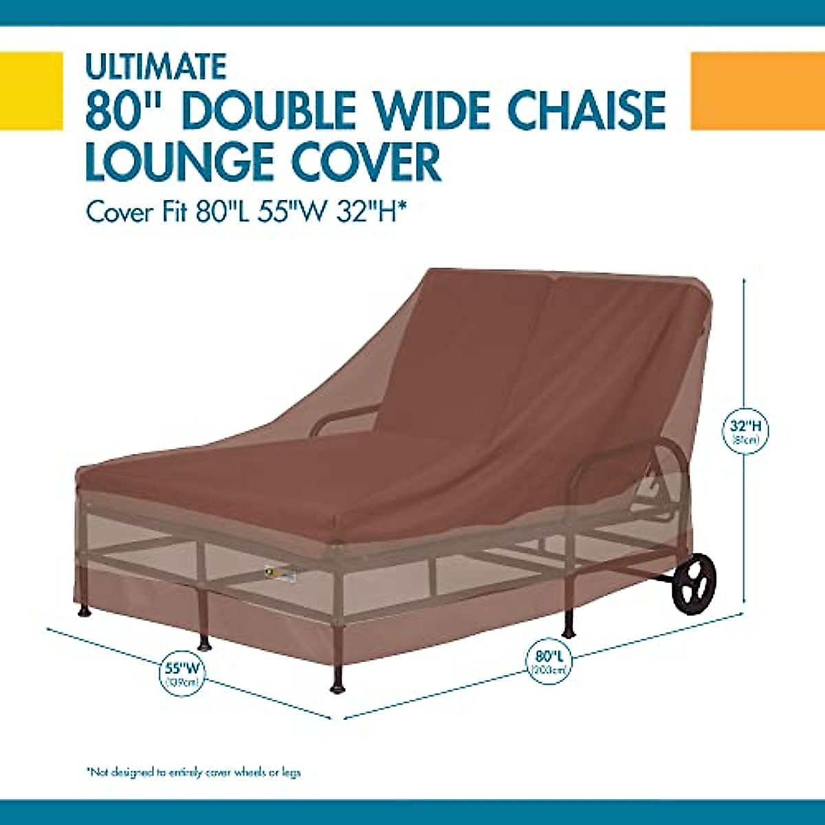 Duck Covers Ultimate Waterproof Patio Double Wide Chaise Lounge Chair Cover, 80 Inch