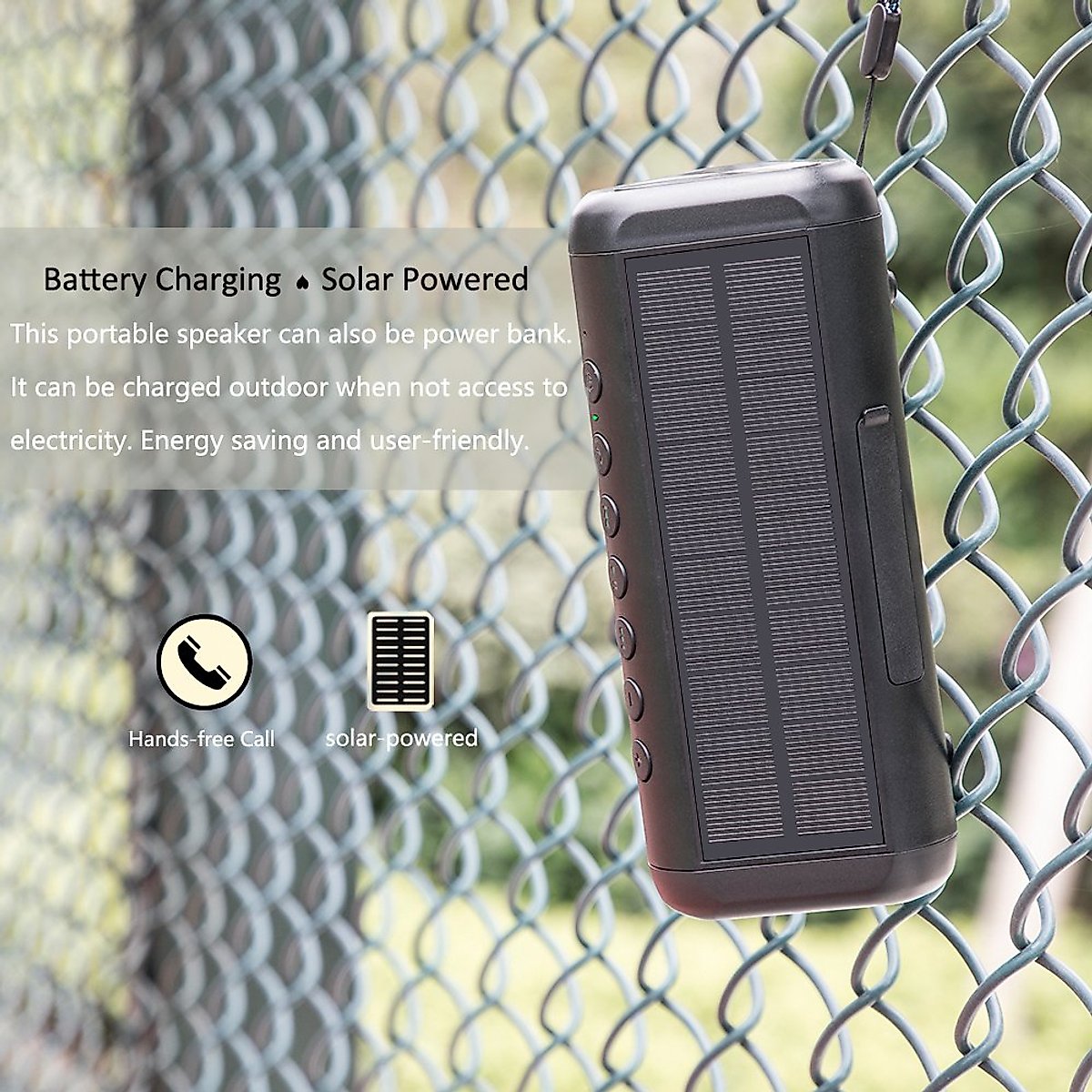 Solar Bluetooth Speaker Portable，5000mAh Wireless Speaker，IPX6 Waterproof Outdoor Speaker，Bluetooth 5.1，TWS Pairing，50H Play Time Heavy Bass for Beach，Party，Hiking，Cycling，Indoor & Outdoor Activities.