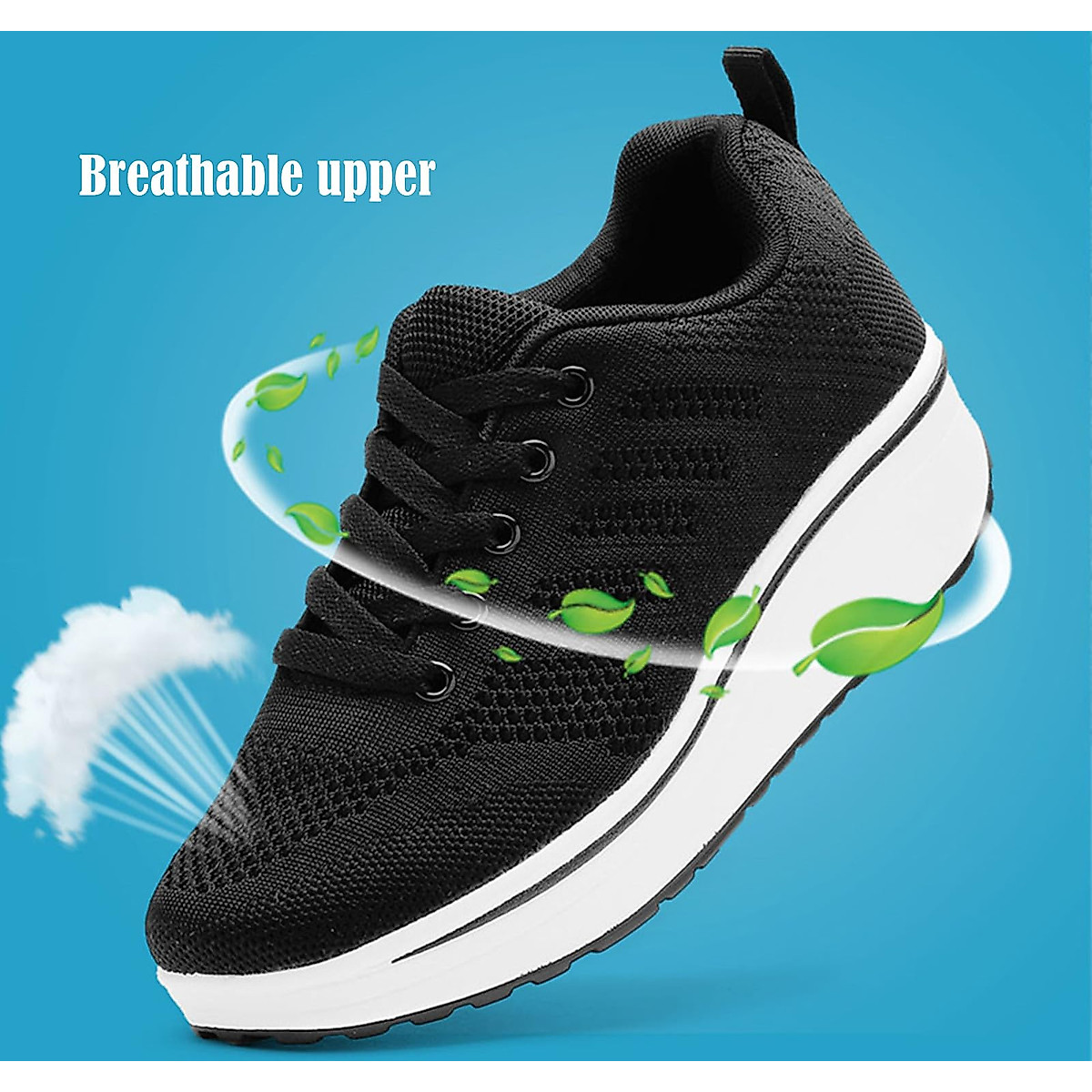 DADAWEN Women's Slip On Breathable Mesh Walking Tennis Shoes Lightweight Comfort Wedge Platform Casual Sneakers for Gym Travel Work Black US Size 7.5