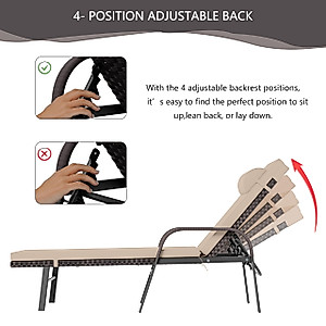 ASJMR Patio Chaise Lounge Set 3 Pieces Outdoor Lounge Chair with Rattan Adjustable Backrest Armrest and Folding Table for Beach Patio,Sand, for Poolside Backyard Porch