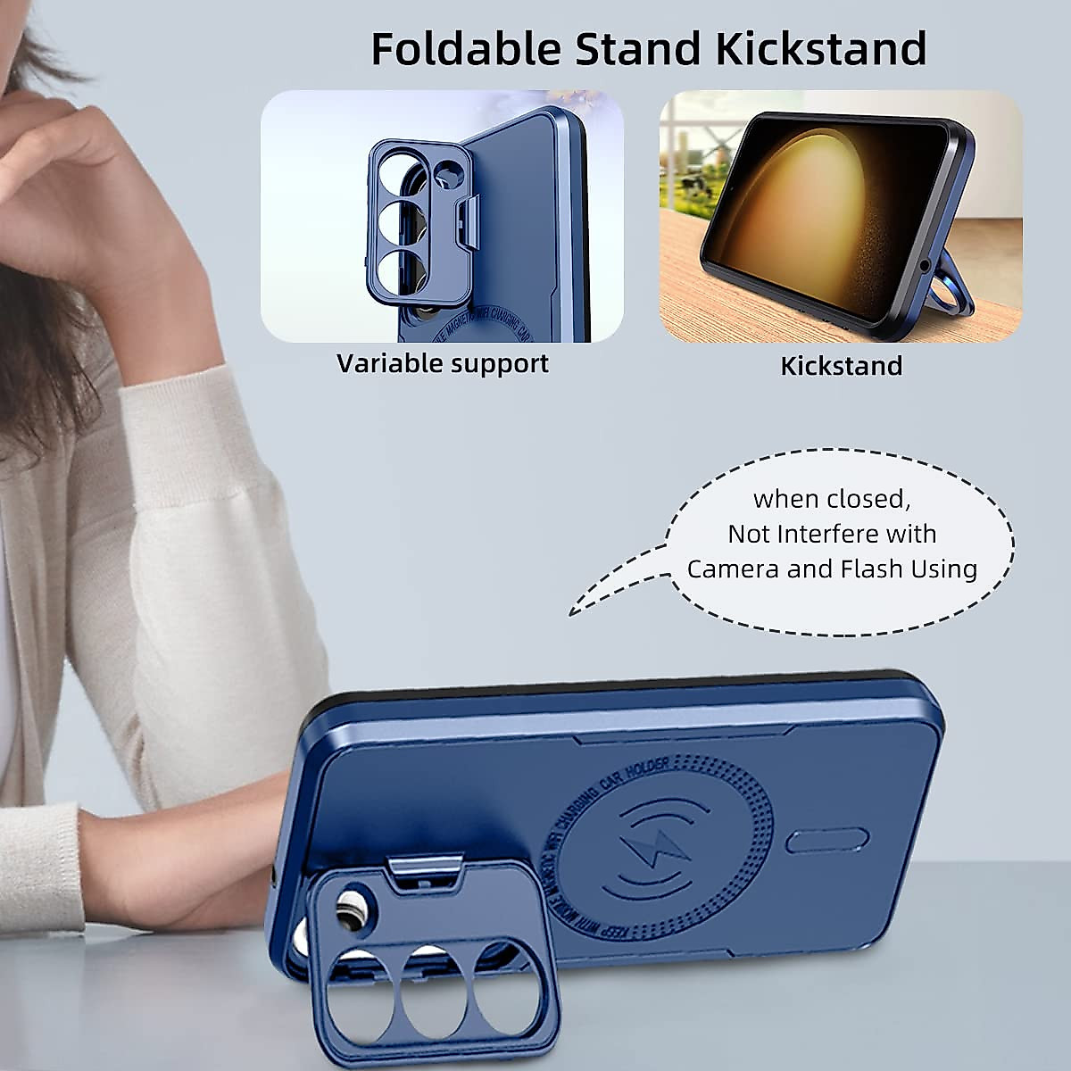 Galaxy S23 5G Case,Designed for Samsung S 23 23S Phone Cases with Camera Lens Protector,Built-in Camera Ring Stand Kickstand,Grade Heavy Duty Shockproof Cover for 23S Women Men 6.1”in Blue