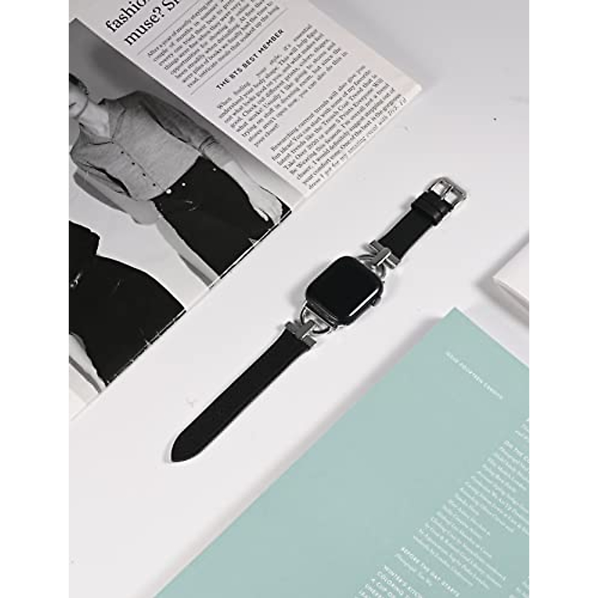 Wearlizer Leather Band Compatible with Apple Watch Band Women 38mm 40mm 41mm 42mm 44mm 45mm 49mm(Ultra), Dressy Fancy Leather Strap with D-Shape Metal Buckle for iWatch Bands Series 8 SE 7 6 5 4 3 2 1