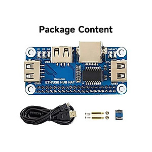 Waveshare Ethernet/USB HUB HAT, Compatible with Raspberry Pi 5/4B/3B/Zero/Zero W/Zero 2W/Pico/Pico W/Pico WH, 1x RJ45 Ethernet Port, 3X USB Ports
