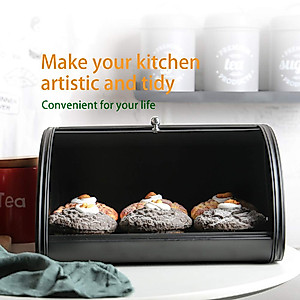 X458 Metal Bread Box/Bin/kitchen Storage Containers with Roll Top Lid (Black)