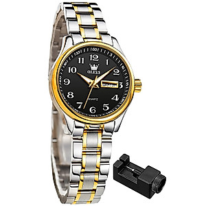 OLEVS Women Watches Business Dress Female Ladies for Small Wrist Watch Gold Silver Tone Stainless Steel Band Analog Quartz Day Date Waterproof Number Lady Watches