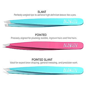 Tweezers for Eyebrows,Blinkeen 3 Pack Tweezer Set,Precision Tweezers for Ingrown Hair/blackhead/craf/splinter,Professional Eyebrow Tweezers.(Color)