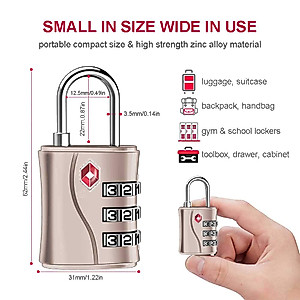 ZHEGE Luggage Locks, TSA Approved Locks, 3 Dial Zipper Lock with (80CM) Cable for Suitcases, Backpack, Baggage (Rose Gold, 2 Pack)