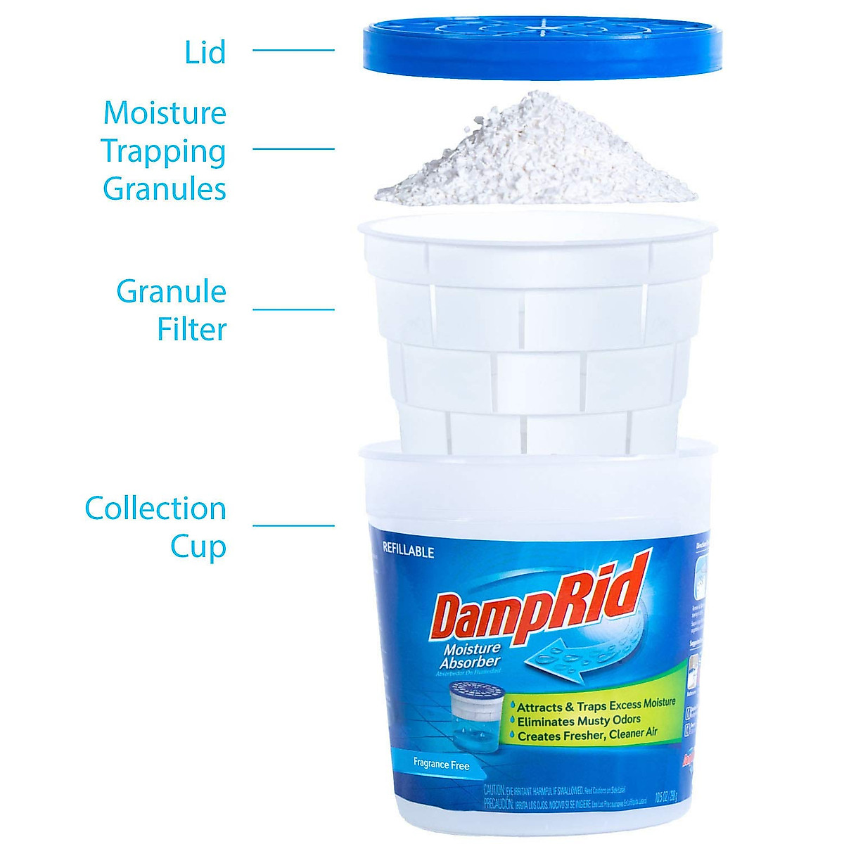 DampRid Fragrance Free Refillable Moisture Absorber - 10.5oz cup – Traps Moisture for Fresher, Cleaner Air