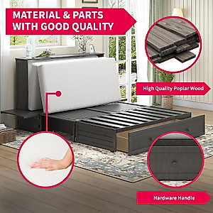 MUZZ Murphy Bed, Queen Size Cabinet Bed with Folding Foam Mattress, Foldable Space-Saving Cube Murphy Bed with Charging Station and Large Storage Drawer (Grey)