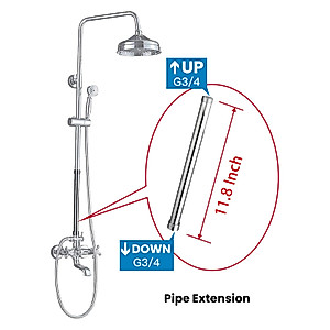 gotonovo G3/4 Shower Extension Tube Shower Extender Bar Longer Shower Pipe Add Shower Height Outdoor Polished Chrome 12 Inch