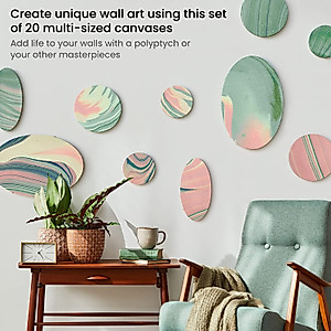 ARTEZA Stretched Canvas, Multipack of 20, Round, Oval, Triangle, and Hexagonal Canvas, Blank White Canvas Boards for Acrylic, Oil and Gouache Painting