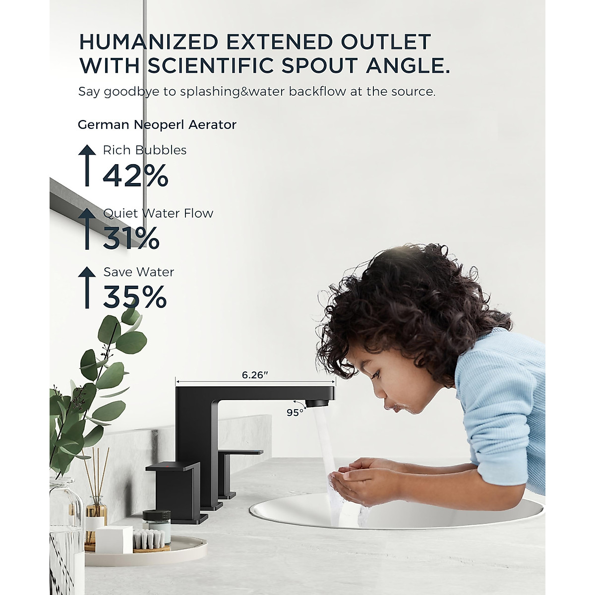 QFN Black Bathroom Faucets, 8 Inch Widespread Bathroom Faucet 3 Hole, 8" Bathroom Sink Faucet 3 Hole with Metal Pop Up Drain and Hose, Two Handle Matte Black Faucet for Bathroom Sink Vanity Faucet