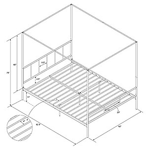 Novogratz Marion Canopy Bed, Drak Gray, Queen