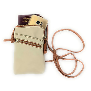 Monahay Small Italian Leather Cross Body Cell Phone and Passport Travel Pouch Bag MH9723 … (Metallic Gold)