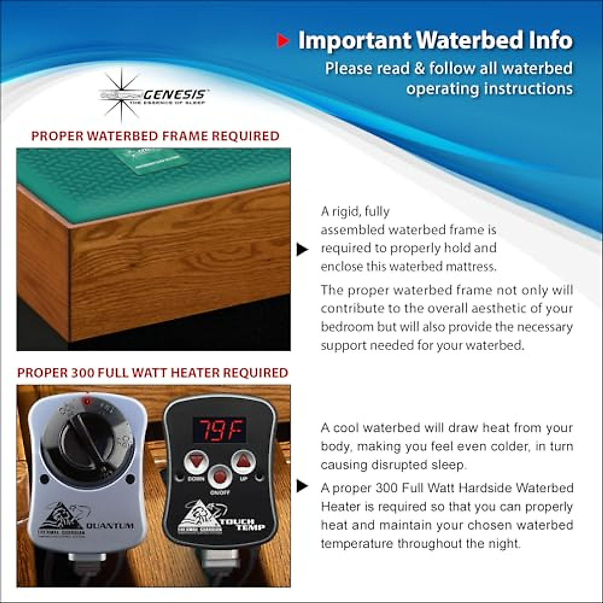 InnoMax Genesis 600 Balanced Motion Mid-Body Support Waterbed Mattress, Queen