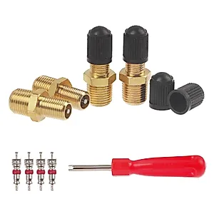 A.I.FORCE 4Pcs 1/8" NPT Brass Schrader Tank Fill Valve with Anti-Corrosion Cap & Replacement Valve Stems