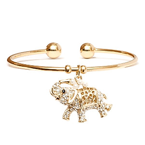 Barzel 18K Gold Plated Crystal Charm Bangle (Elephant)