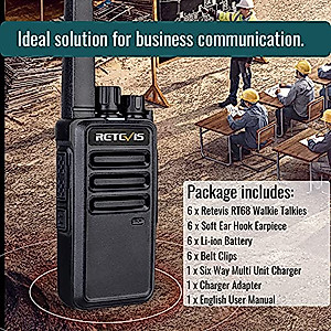 Retevis RT68 Walkie Talkies with Earpiece, Portable FRS Two-Way Radios Rechargeable, with 6 Way Multi Unit Charger, Hands Free, Long Range, Rugged 2 Way Radios 6 Pack for Adults School Manufacturing