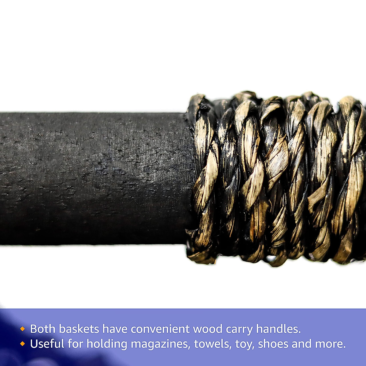 Trademark Innovations 12.2" & 9.4" Seagrass Baskets with Wooden Handles - Set of 2 (Brown)