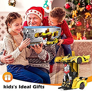 Febyhim Remote Control Car, Transform Robot RC Car with One-Button Transforming 360 Degree Rotation Drifting, 1:18 Scale Police Car Ideal Xmas and Birthday Gift Toys for 8+ Year Old Boys/Girls