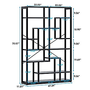 Tribesigns Black Bookshelf 47” Bookcase 9 Tier Tall Book Shelf Rustic Geometric Bookcase Display Shelf Organizer with Open Storage Shelf for Living Room, Industrial Wood Metal Bookshelf for Office