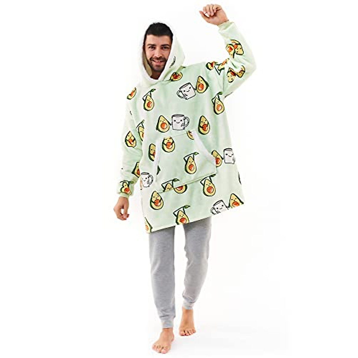 FEDERI Oversized Turkish Sherpa Fabric Wearable Blanket Hoodie | Plush Fleecee Sweatshirt for Men and Women|One Size Fits All (Avocado, Standard Oversized)