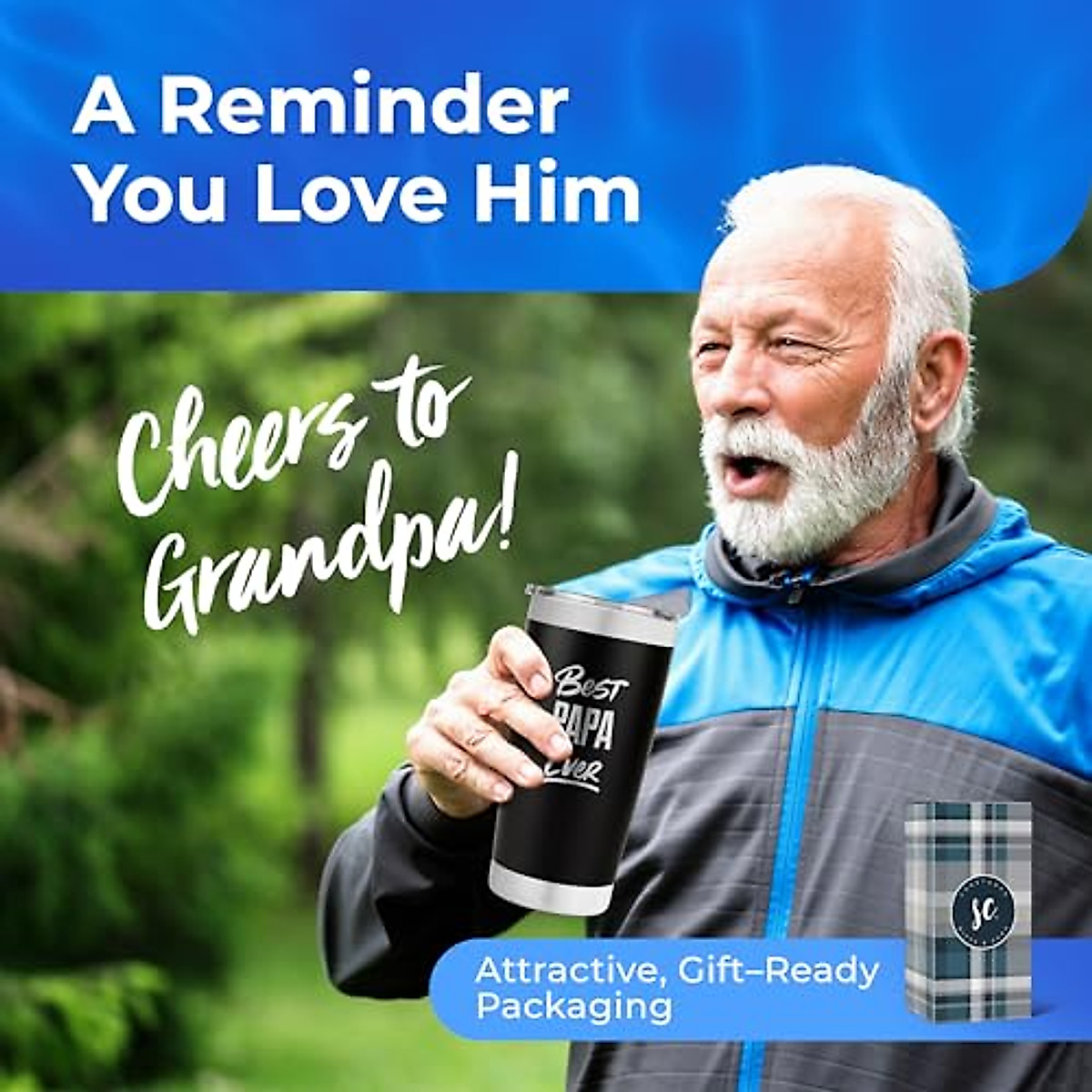 SassyCups Best Papa Ever Tumbler - Best Papa Gifts - Vacuum Insulated Papa mug Tumbler Cup - Stainless Steel Travel Mug with Durable Lid and Straw Dad Gifts