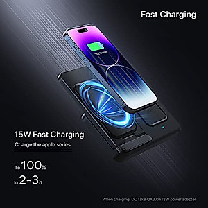 Wireless Charger, Charging Station 3 in 1, Fast Wireless Charger Stand for iPhone 14/13/12/11/Pro/Max/Plus/XS/XR/X/8, Apple Watch 8/7/6/5/4/3/2/SE & AirPods(Black)