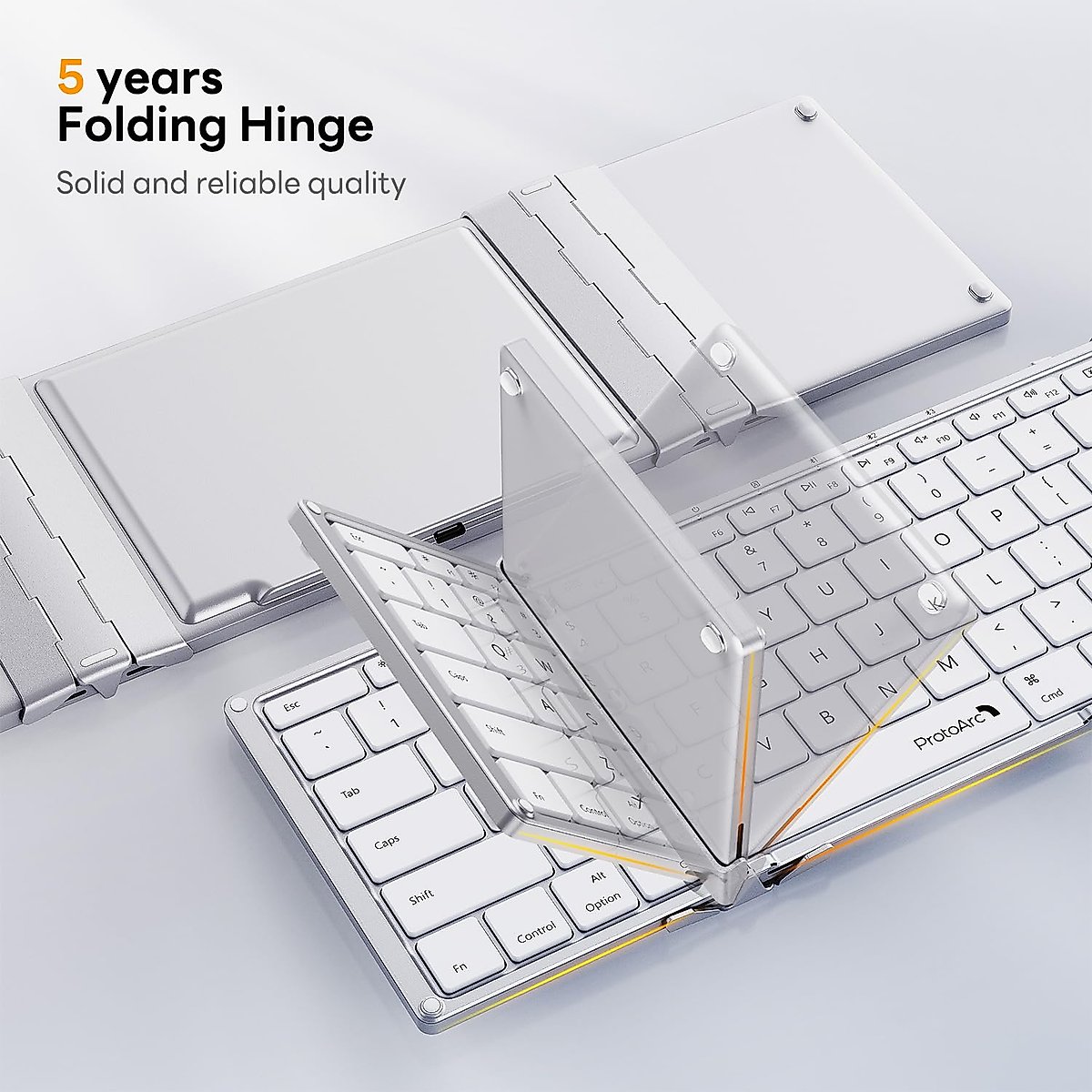ProtoArc Foldable Bluetooth Keyboard for Mac, XK01-A Folding Wireless Keyboard with Number Pad, Full Travel Keyboard for Macbook, iMac, iPad 10.2, iPad Pro/Air/Mini, iPhone