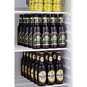 Summit Appliance SCR1301 24" Wide Commercial Glass Door Beverage Center with Lock, Digital Thermostat, Automatic Defrost, Heavy Duty Adjustable Shelves, LED Lighting Inside Door