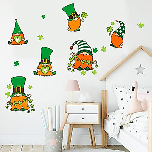 St. Patrick's Day Wall Decals Irish Shamrock Leprechaun Gnome Wall Stickers Removable Art Mural for Kids Room Nursery Bedroom Window Irish Party Supplies Home School Decor