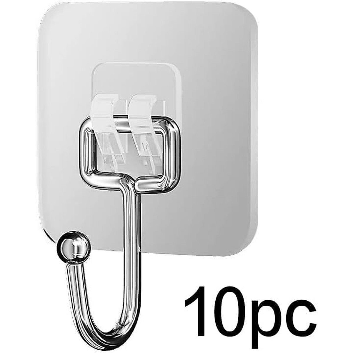 Large Adhesive Hooks for Hanging Heavy Duty Wall Hooks 22 lbs Self Adhesive Towel Hook Waterproof Transparent Hooks 10 Pack (VD-SOMA-X2BC)