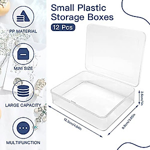 Goiio 12 Pcs Mini Plastic Storage Containers Box with Lid, 5x4x1.3 Inches Clear Rectangle Box for Collecting Small Items, Beads, Game Pieces, Business Cards, Crafts Accessories